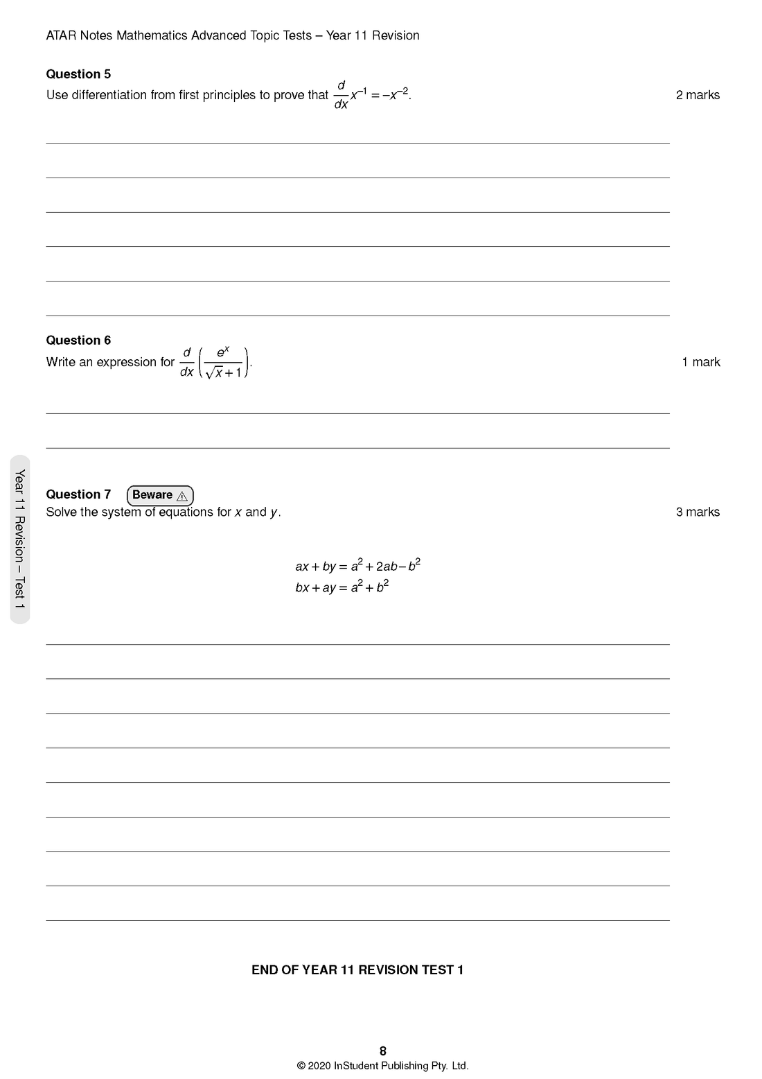 ATAR Notes HSC Year 12 Mathematics Advanced Topic Tests