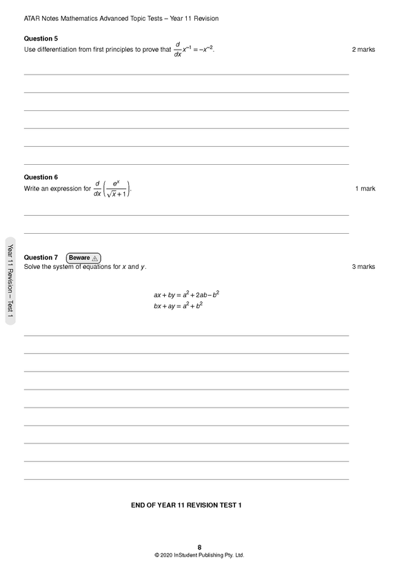 ATAR Notes HSC Year 12 Mathematics Advanced Topic Tests