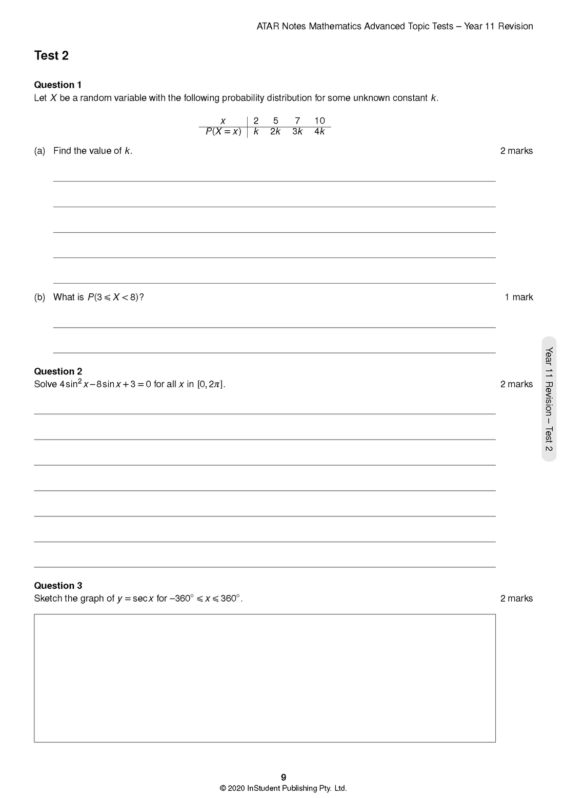 ATAR Notes HSC Year 12 Mathematics Advanced Topic Tests