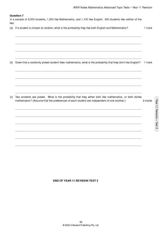 ATAR Notes HSC Year 12 Mathematics Advanced Topic Tests