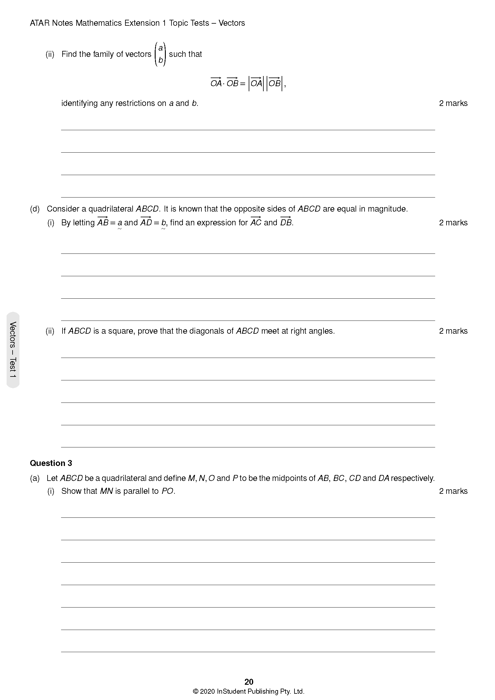 ATAR Notes HSC Year 12 Mathematics Extension 1 Topic Tests (2024-2026)