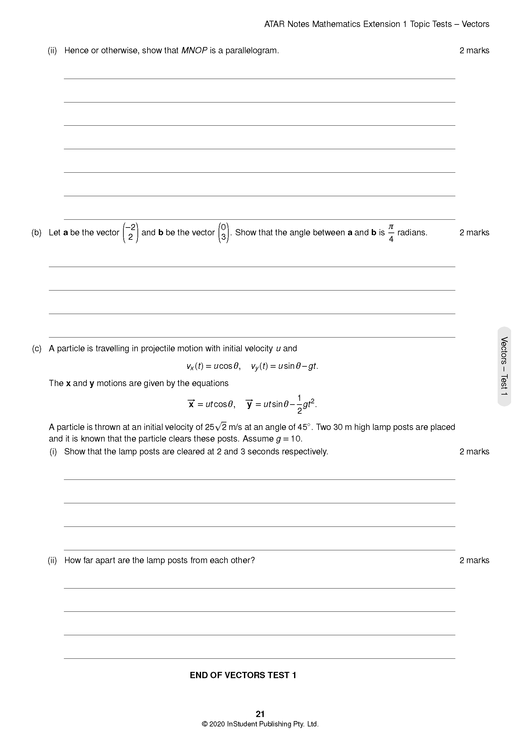 ATAR Notes HSC Year 12 Mathematics Extension 1 Topic Tests (2024-2026)