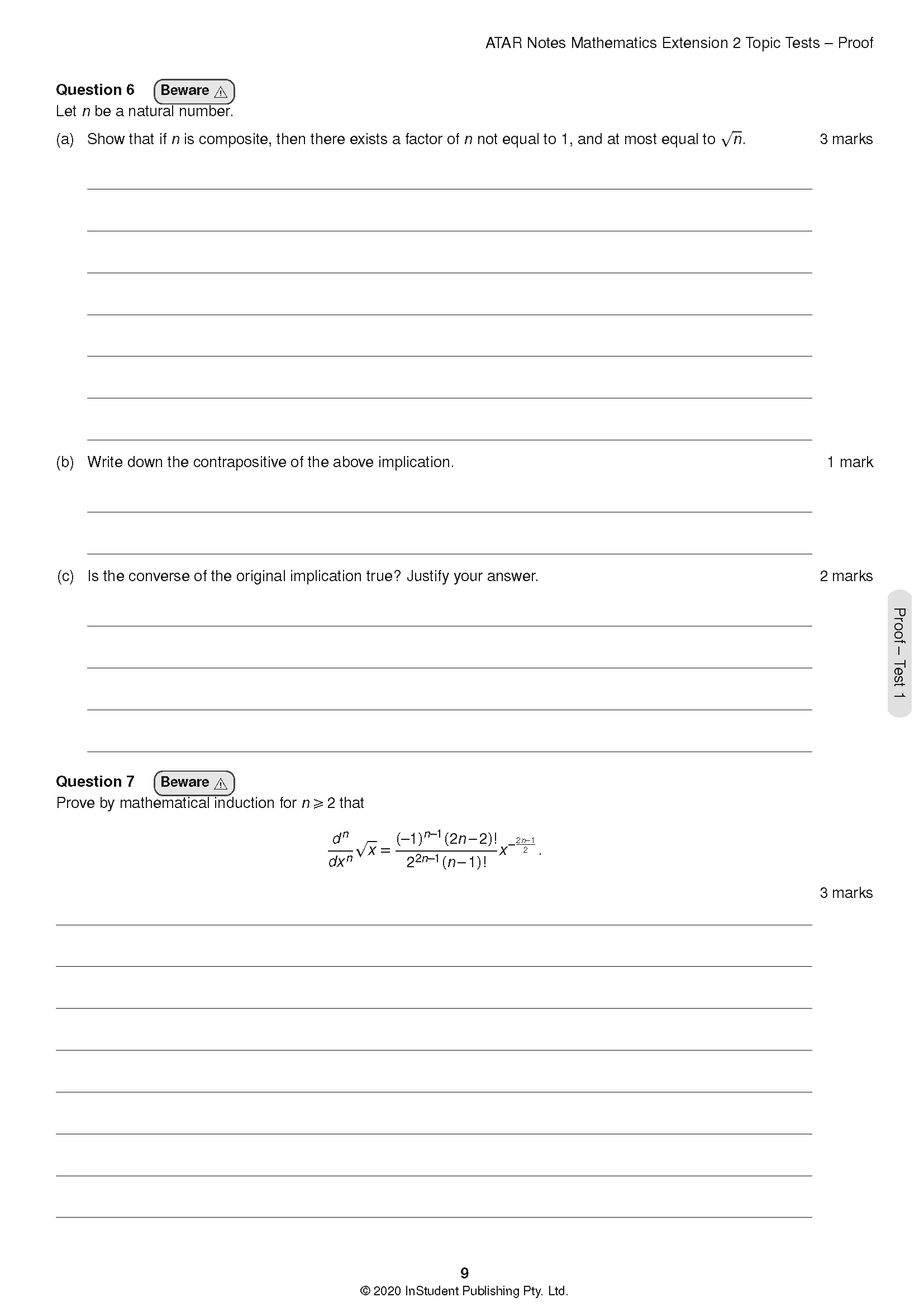 ATAR Notes HSC Year 12 Mathematics Extension 2 Topic Tests (2024-2026)