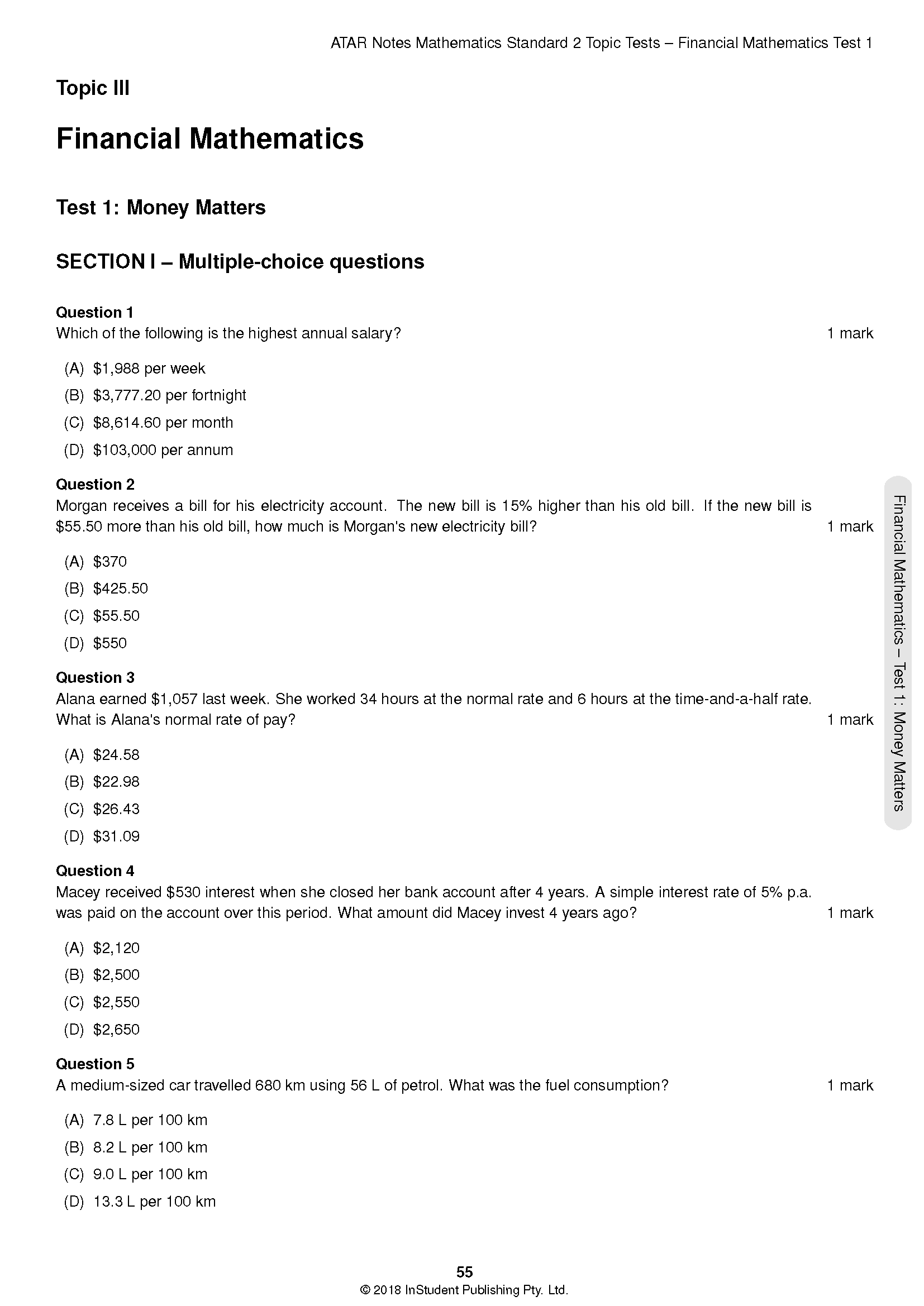 ATAR Notes HSC Year 12 Mathematics Standard 2 Topic Tests