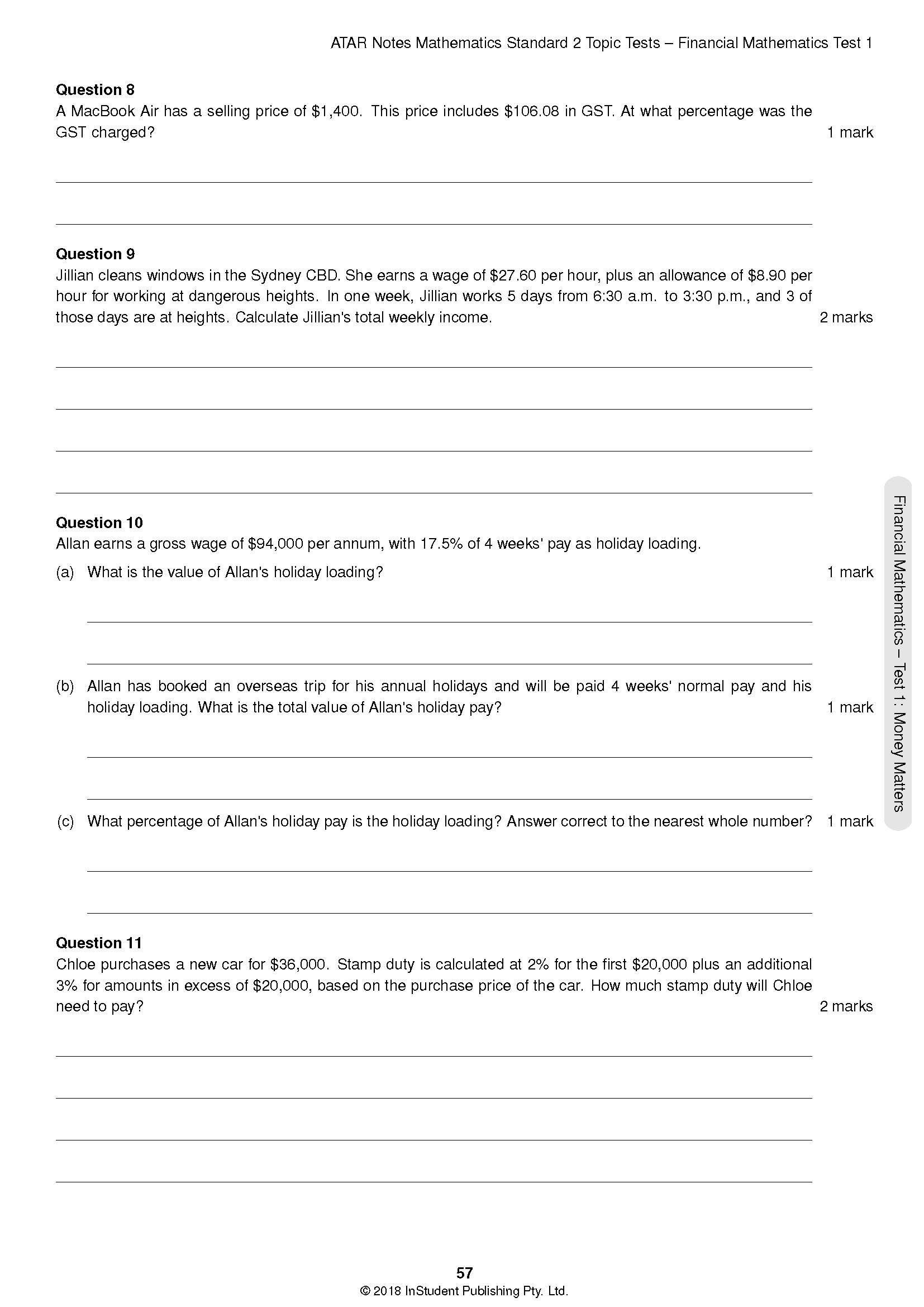 ATAR Notes HSC Year 12 Mathematics Standard 2 Topic Tests
