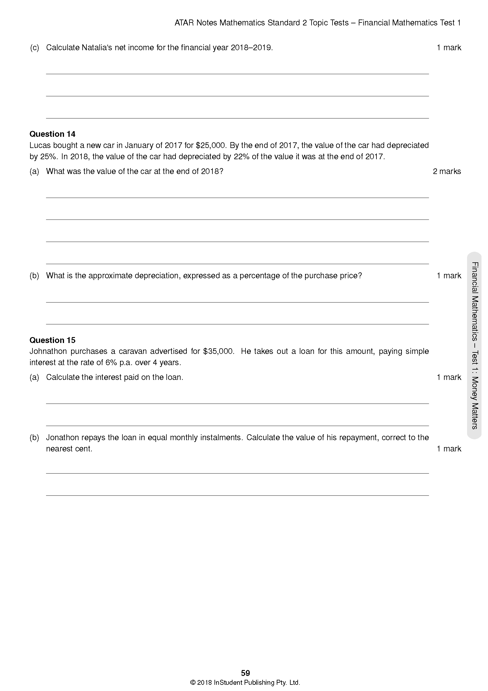 ATAR Notes HSC Year 12 Mathematics Standard 2 Topic Tests