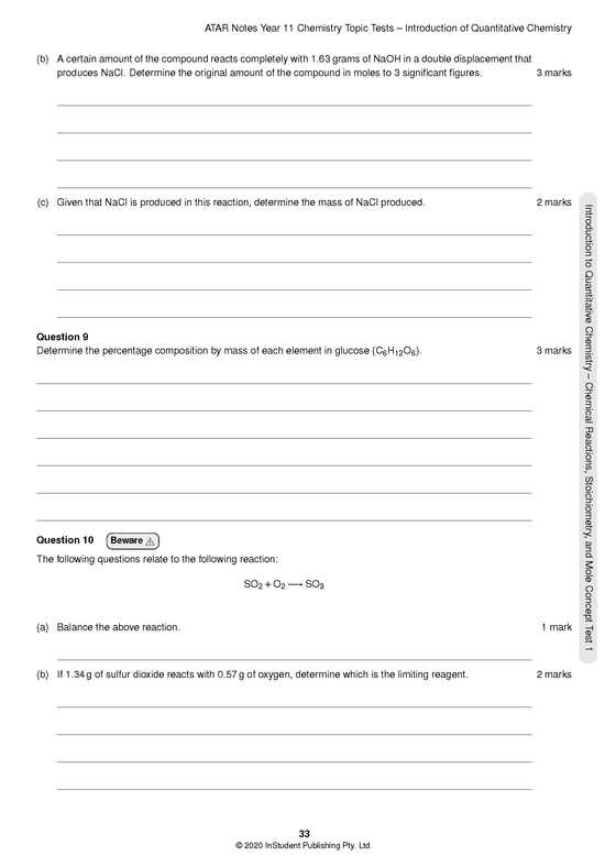 ATAR Notes HSC Year 11 Chemistry Topic Tests (2024-2026)