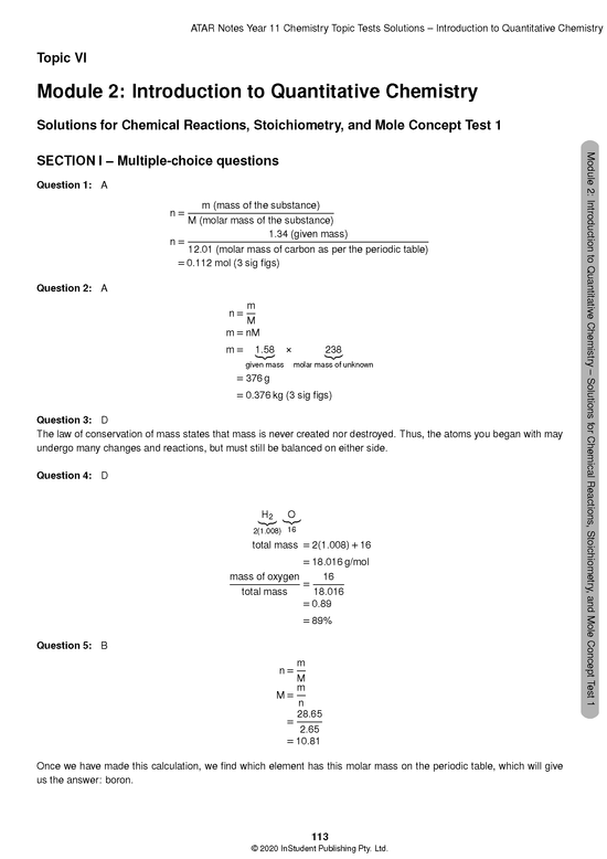 ATAR Notes HSC Year 11 Chemistry Topic Tests (2024-2026)