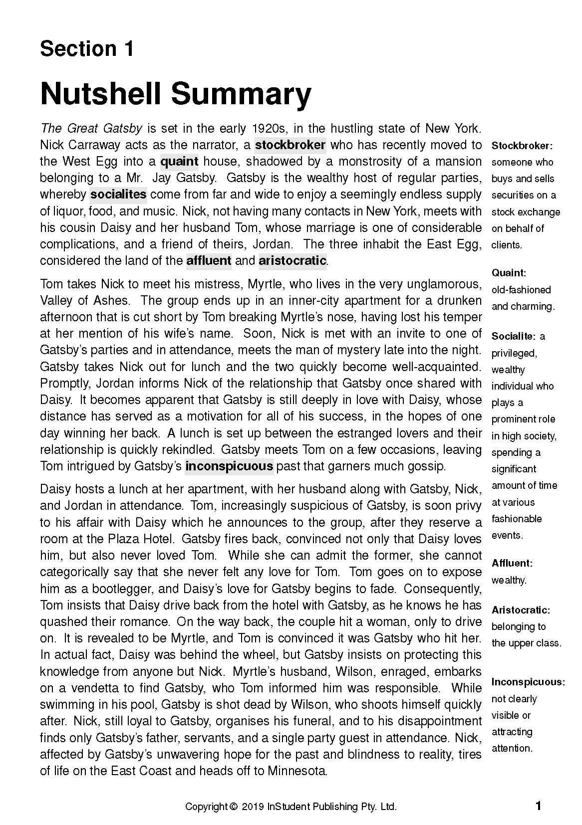 Text Guide: The Great Gatsby by F Scott Fitzgerald – ATAR Notes