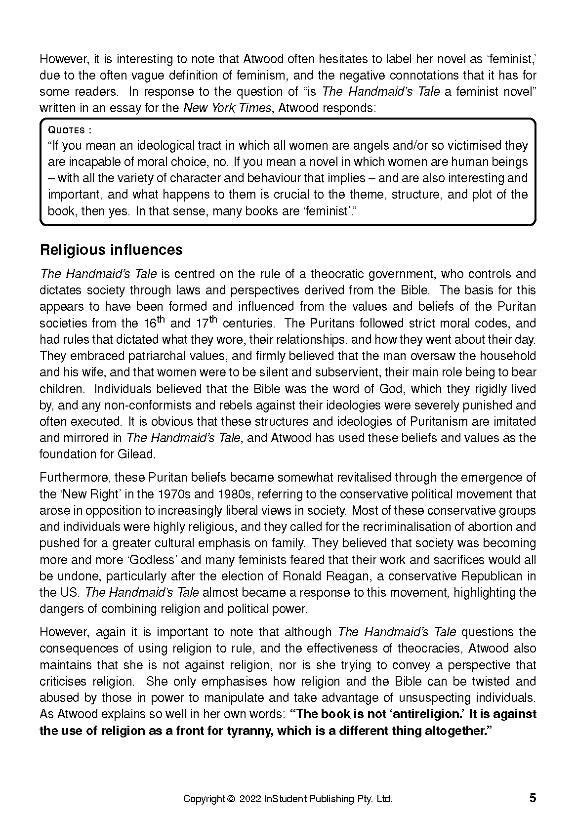 Text Guide: The Handmaid's Tale by Margaret Atwood – ATAR Notes