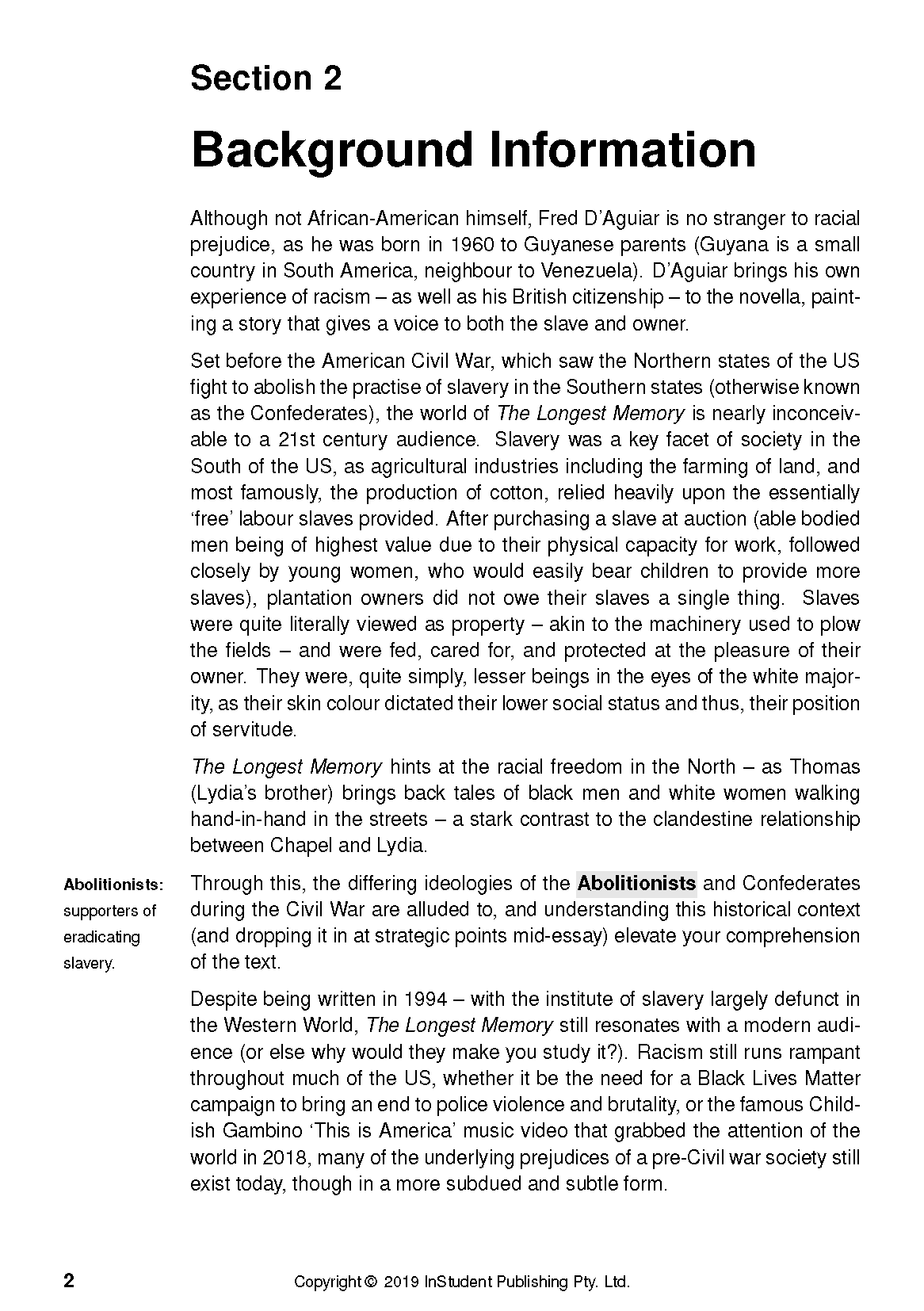 Text Guide: The Longest Memory by Fred D'Aguiar – ATAR Notes