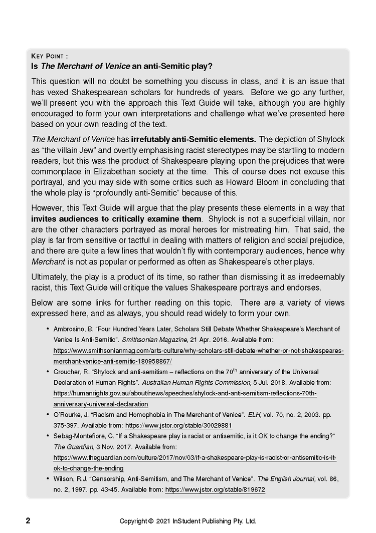 Text Guide: The Merchant of Venice by William Shakespeare – ATAR Notes