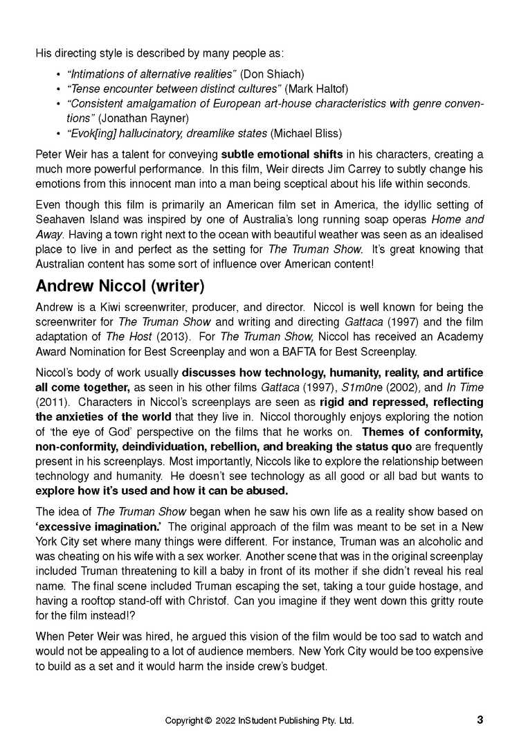 Text Guide: The Truman Show by Peter Weir – ATAR Notes