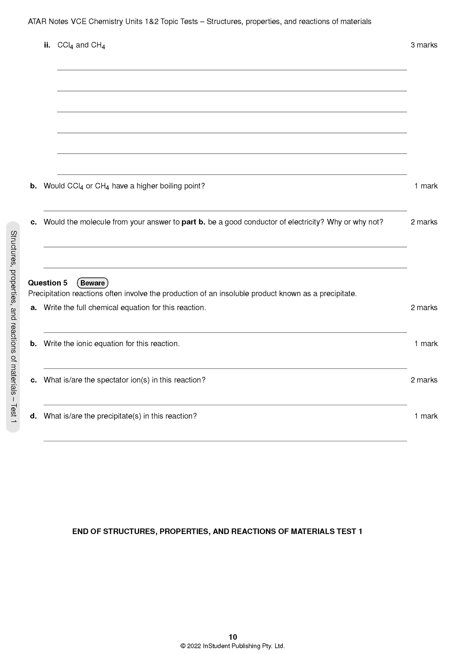 ATAR Notes VCE Chemistry 1&2 Topic Tests (2023-2024)