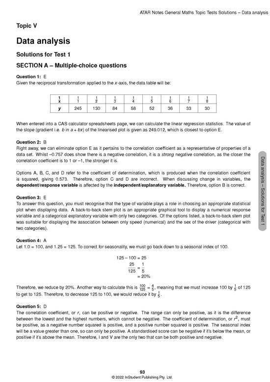 ATAR Notes VCE General Maths 3&4 Topic Tests (2023-2024)