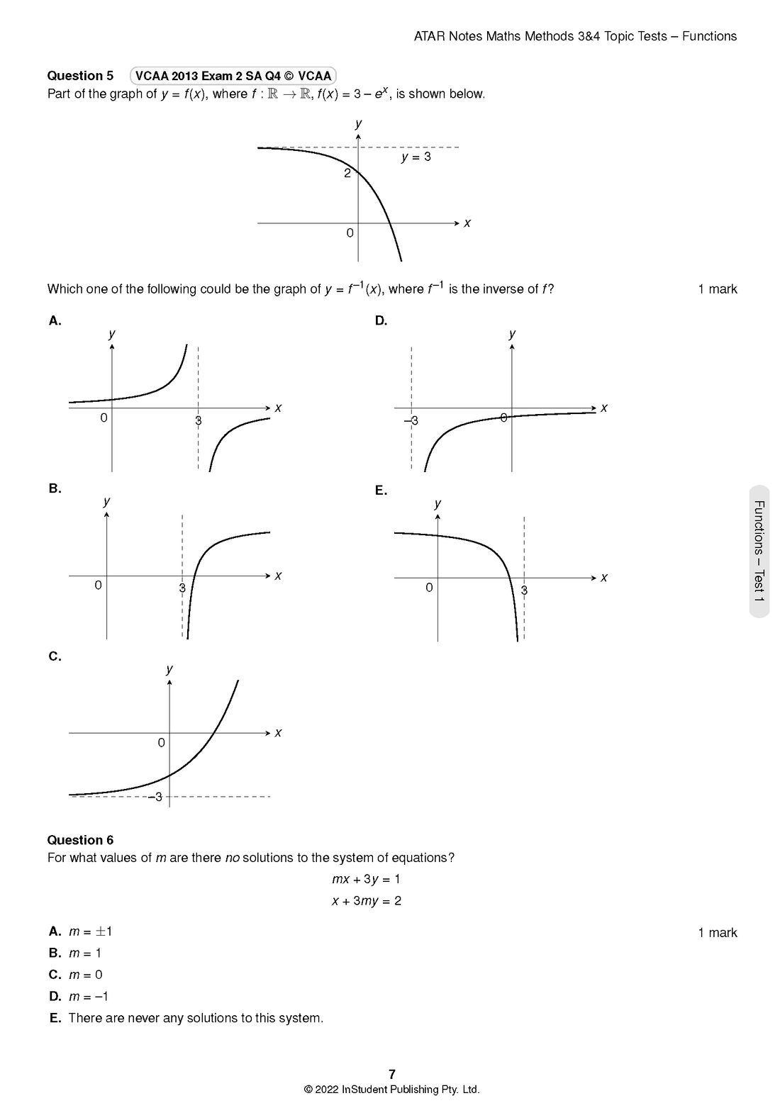 ATAR Notes VCE Maths Methods 3&4 Topic Tests (2023-2024)