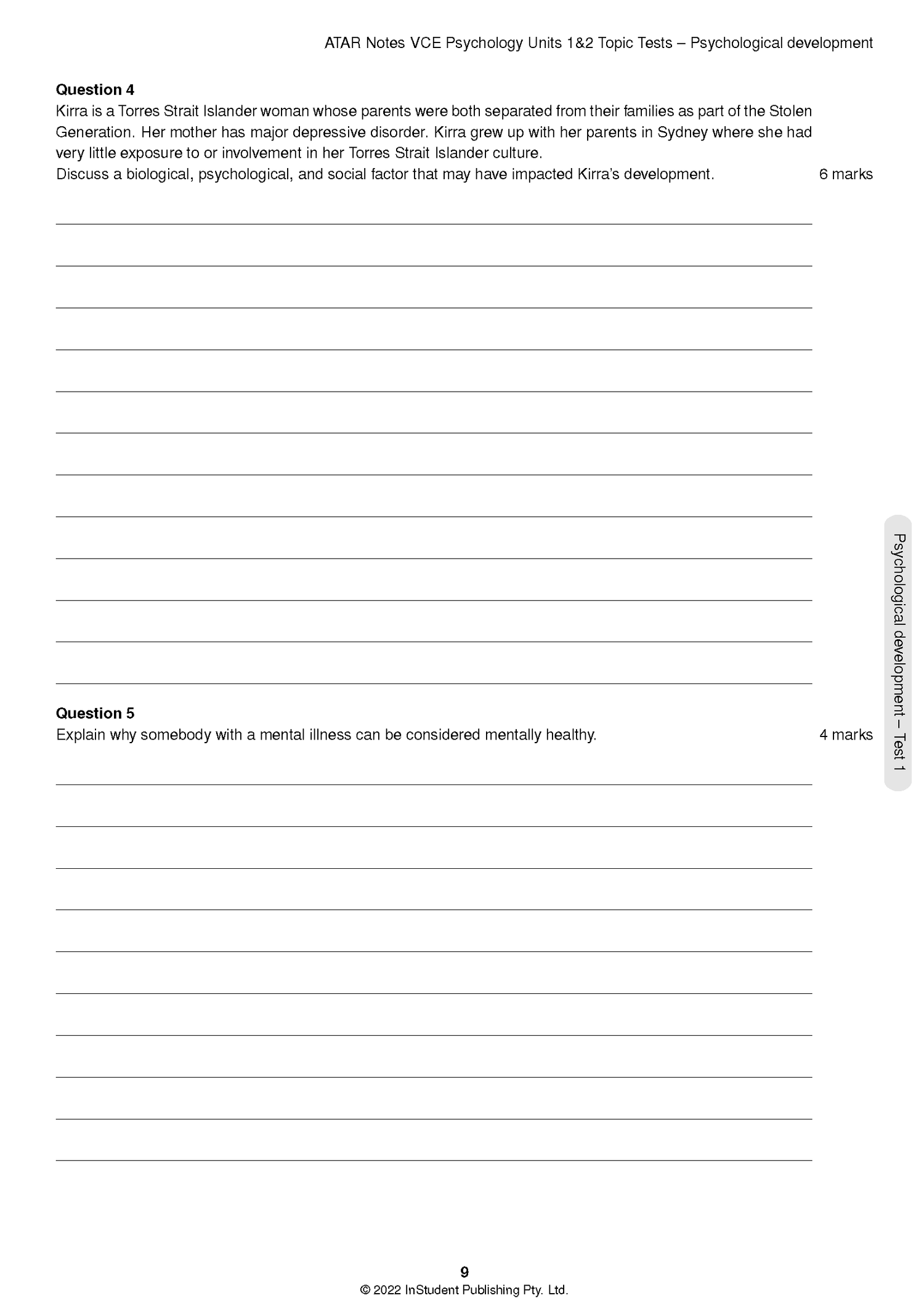 ATAR Notes VCE Psychology 1&2 Topic Tests (2023-2024)