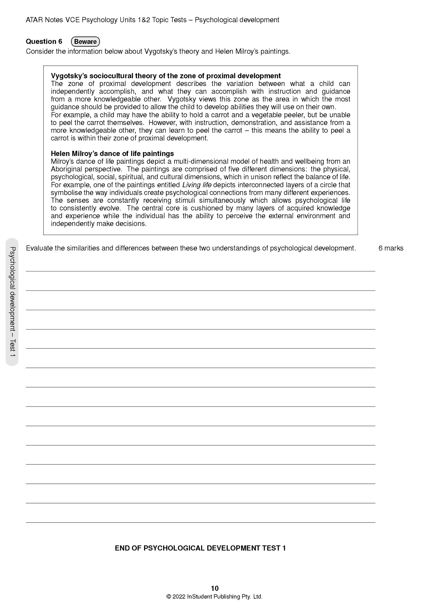 ATAR Notes VCE Psychology 1&2 Topic Tests (2023-2024)