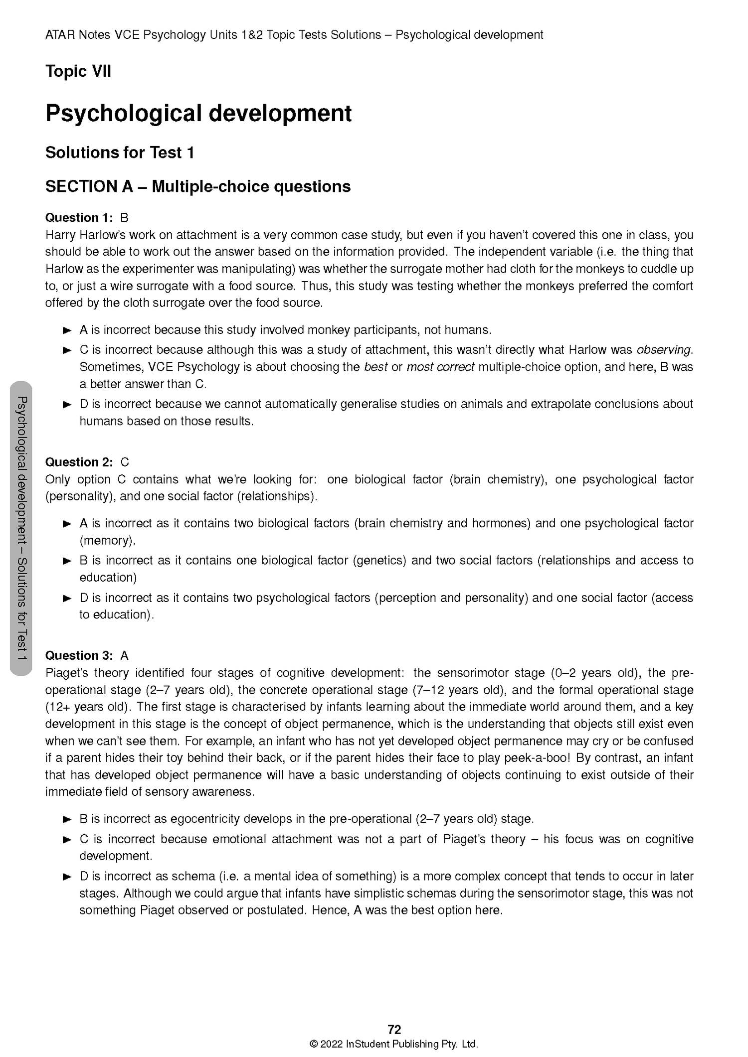 ATAR Notes VCE Psychology 1&2 Topic Tests (2023-2024)