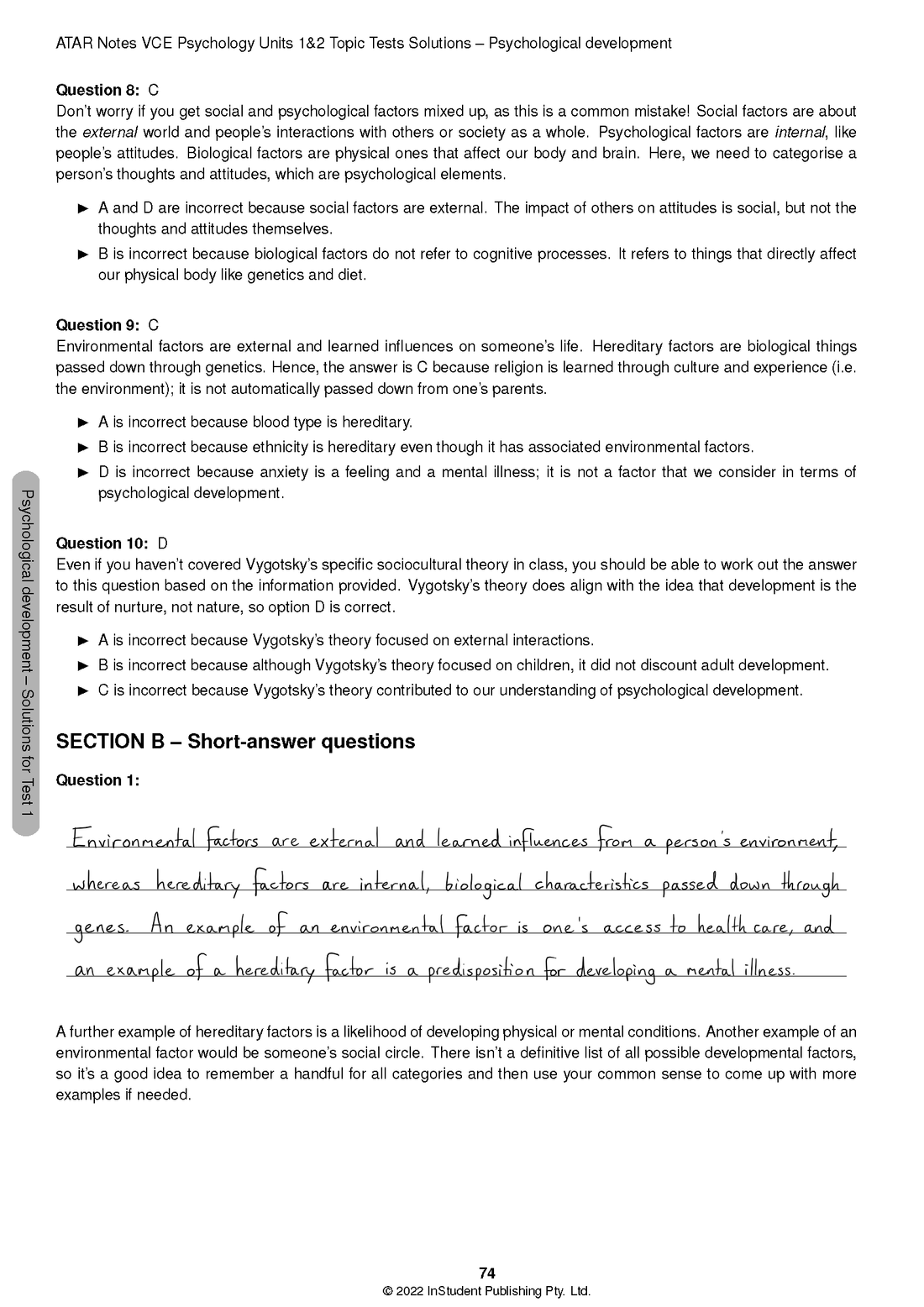 ATAR Notes VCE Psychology 1&2 Topic Tests (2023-2024)