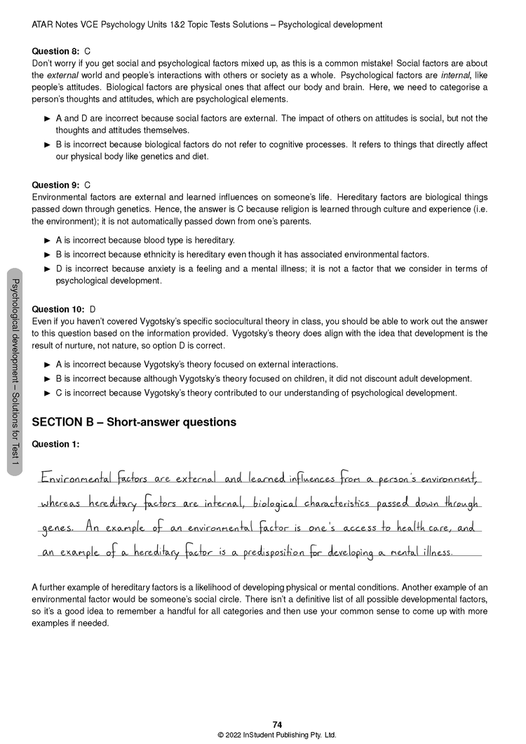 ATAR Notes VCE Psychology 1&2 Topic Tests (2023-2024)
