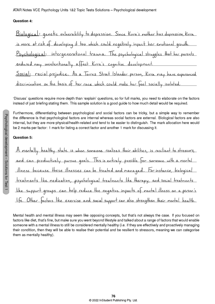 ATAR Notes VCE Psychology 1&2 Topic Tests (2023-2024)