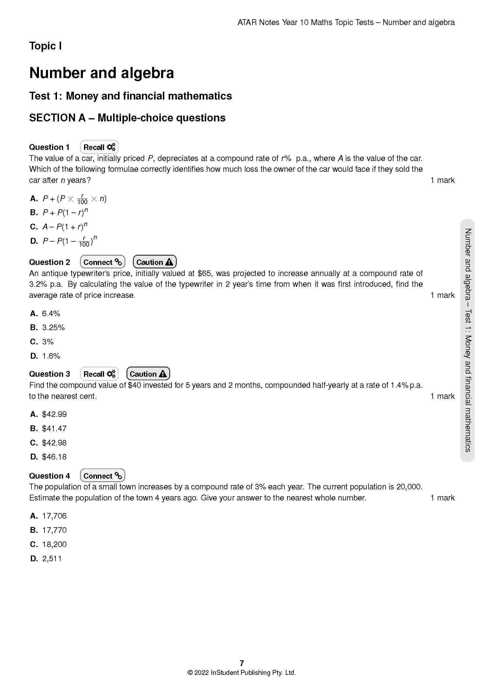 ATAR Notes Year 10 Maths Topic Tests (2023-2024)