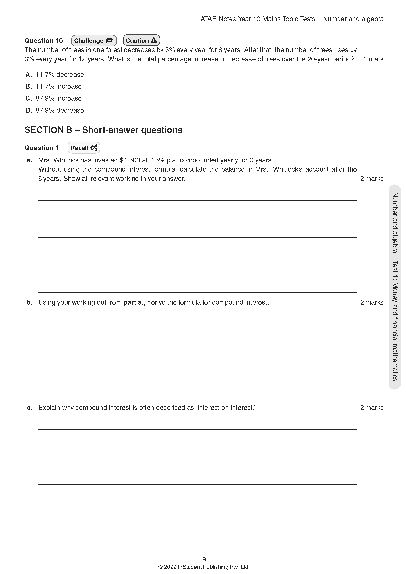 ATAR Notes Year 10 Maths Topic Tests (2023-2024)