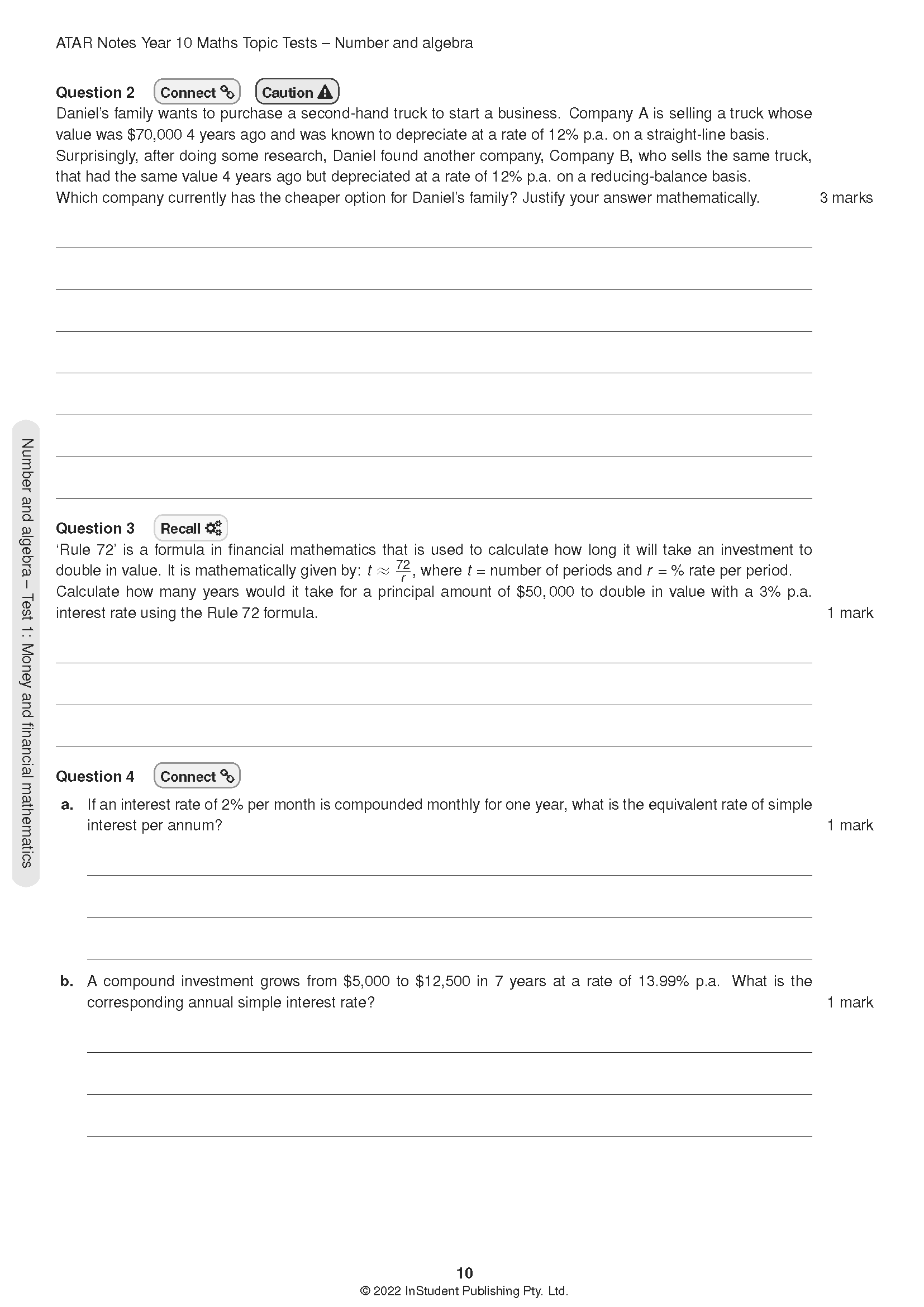 ATAR Notes Year 10 Maths Topic Tests (2023-2024)