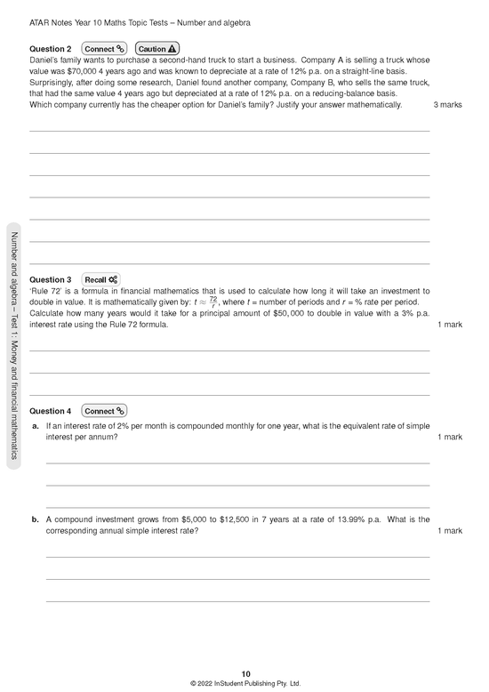 ATAR Notes Year 10 Maths Topic Tests (2023-2024)
