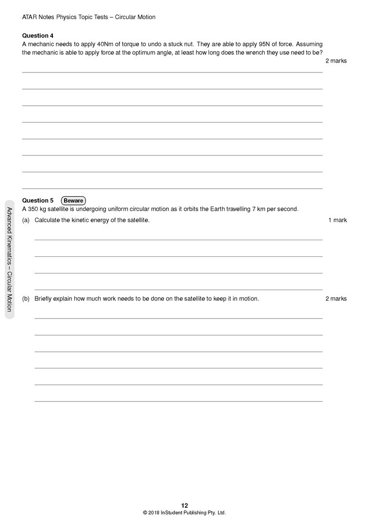 ATAR Notes HSC Year 12 Physics Topic Tests